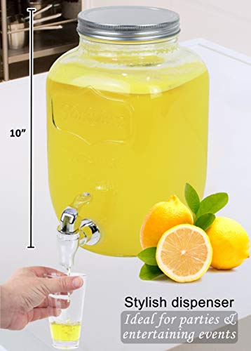 Estilo Glass Drink Dispenser 2 Gallon, Mason Jar Beverage Dispenser, Clear - Leak Free Spigot and Lid, Strong Glass for Parties, Weddings, and Picnics