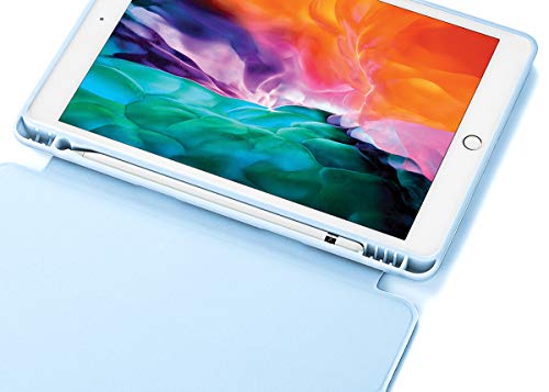 SIWENGDE Compatible for iPad 10.2 inch 9th/8th/7th Generation Case(2021/2020/2019) with Pencil Holder, Slim Soft TPU Smart Trifold Stand Protective Full Body Cover, Auto Sleep/Wake(Light Blue)