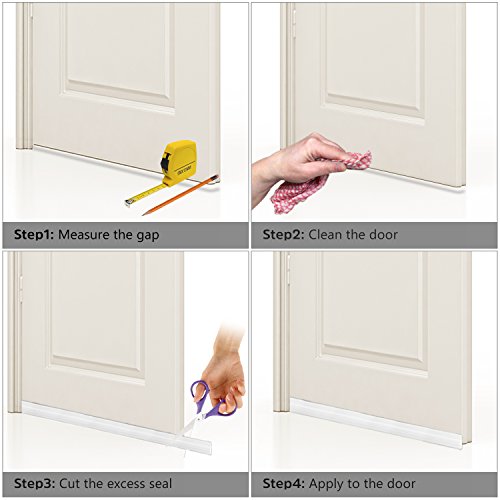 BAINING Door Draft Stopper Sweep, 3 Inches Widening Door Bottom Seal Strip Under Door Noise Blocker for Interior Doors Insulation and Soundproofing, 3" W x 39" L White (2019 New Upgrade)