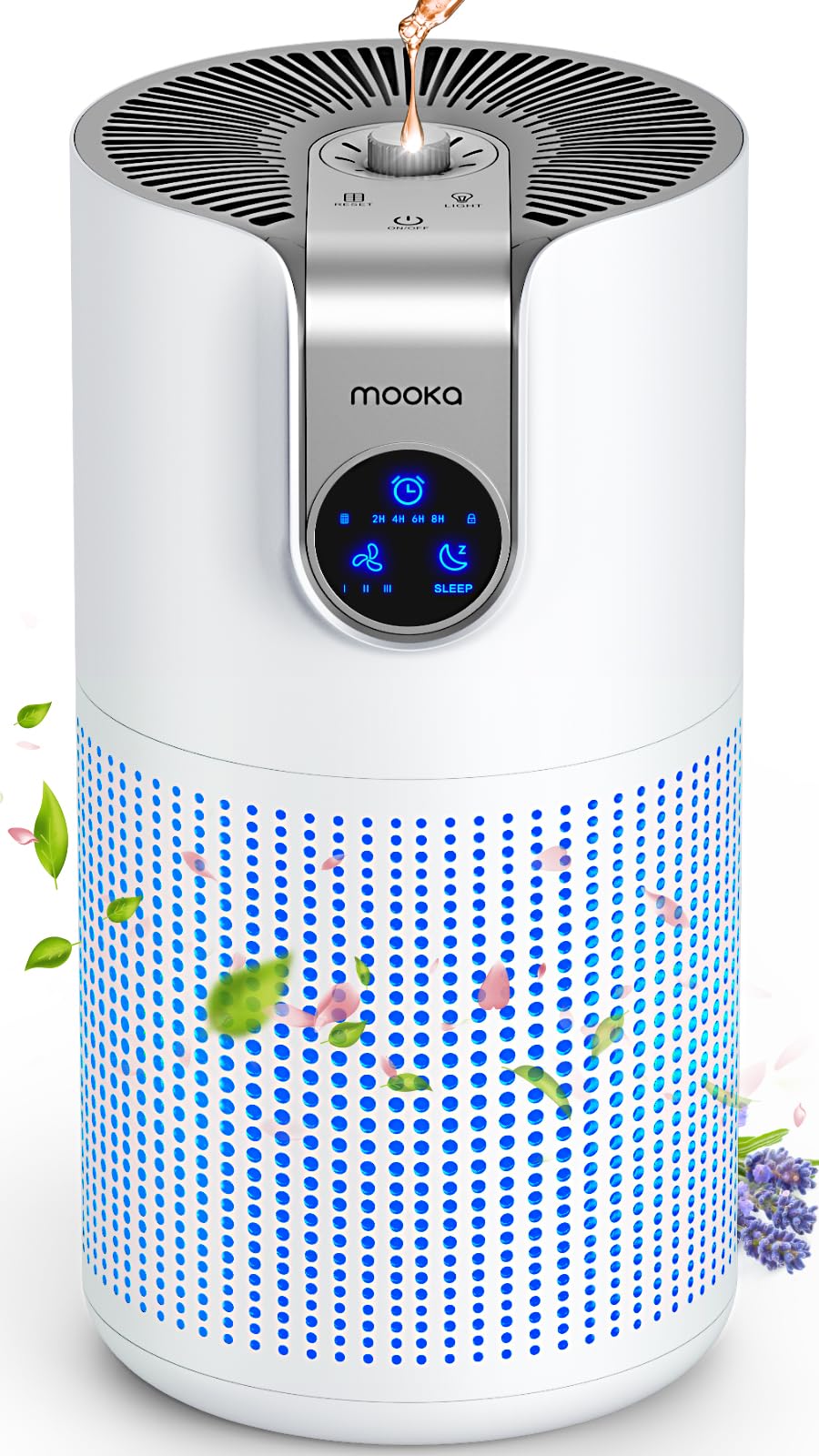 Air Purifiers for Home Large Room Up to 1500ftΒ² with Aromatherapy, MOOKA HEPA Air Purifier for Bedroom Pets Kitchen, Air Filter Cleaner for Smoke Pollen Dust Dander Odor, 15dB, M03, White