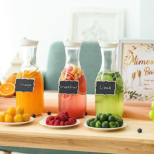 CUCUMI 3pcs 50oz Glass Carafe with Lids, 1.5 Liter Glass Water Pitcher Juice Containers Beverage Jugs for Mimosa Bar, Brunch, Cold Beverage