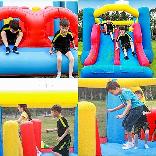 Inflatable Castle and Slide,Outdoor Large Children Trampoline Square Two-Track Slide Park Naughty Castle Toys Square Playground Colors