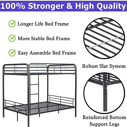 Aooppec Stronger & More Durable Full Over Full Metal Bunk Beds, Heavy Duty Steel Frame Bunk Bed Full Over Full with Ladder & Safety Rails for Kids Adults Teens, Can Be Converted to 2 Beds