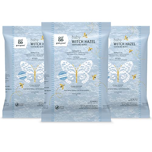 Grab Green Baby Witch Hazel Soothing Wipes, 96 Wipes, Dreamy Rosewood Scent, Plant and Mineral Based, Biodegradable, Soothe Common Skin Irritations Such as Diaper Rash, No Alcohol, Packaging May Vary
