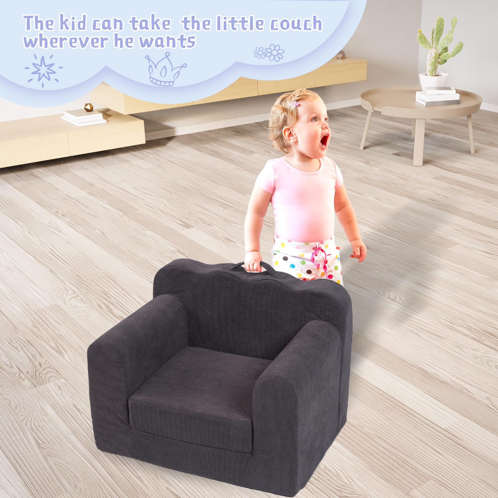 Parkside Wind Toddler Folding Couch,2-in-1 Flower Shaped Sofa Convertible Sofa Recliner, Comfortable Flip-up Sofa, Suitable for 0-2 Years Old Toddler Couch(Gray)…
