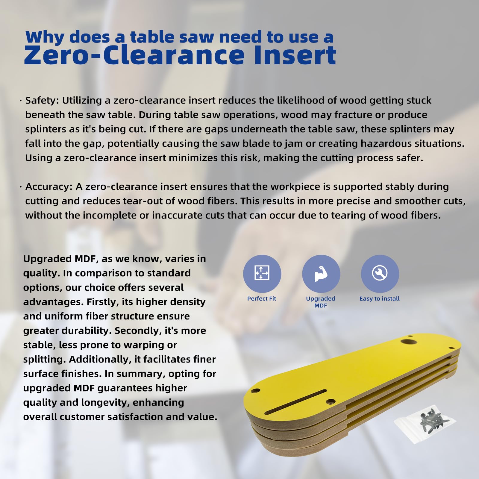 AGILLE Zero Clearance Inserts For DeWalt 7491, 7491RS, 7490 (Type 1), 744, 745, 746, 7480, with Riving Knife Slot, Precise Cuts with No Tear-Out, Include Off-set Screws, Easy Height Adjustment, 4-Pack
