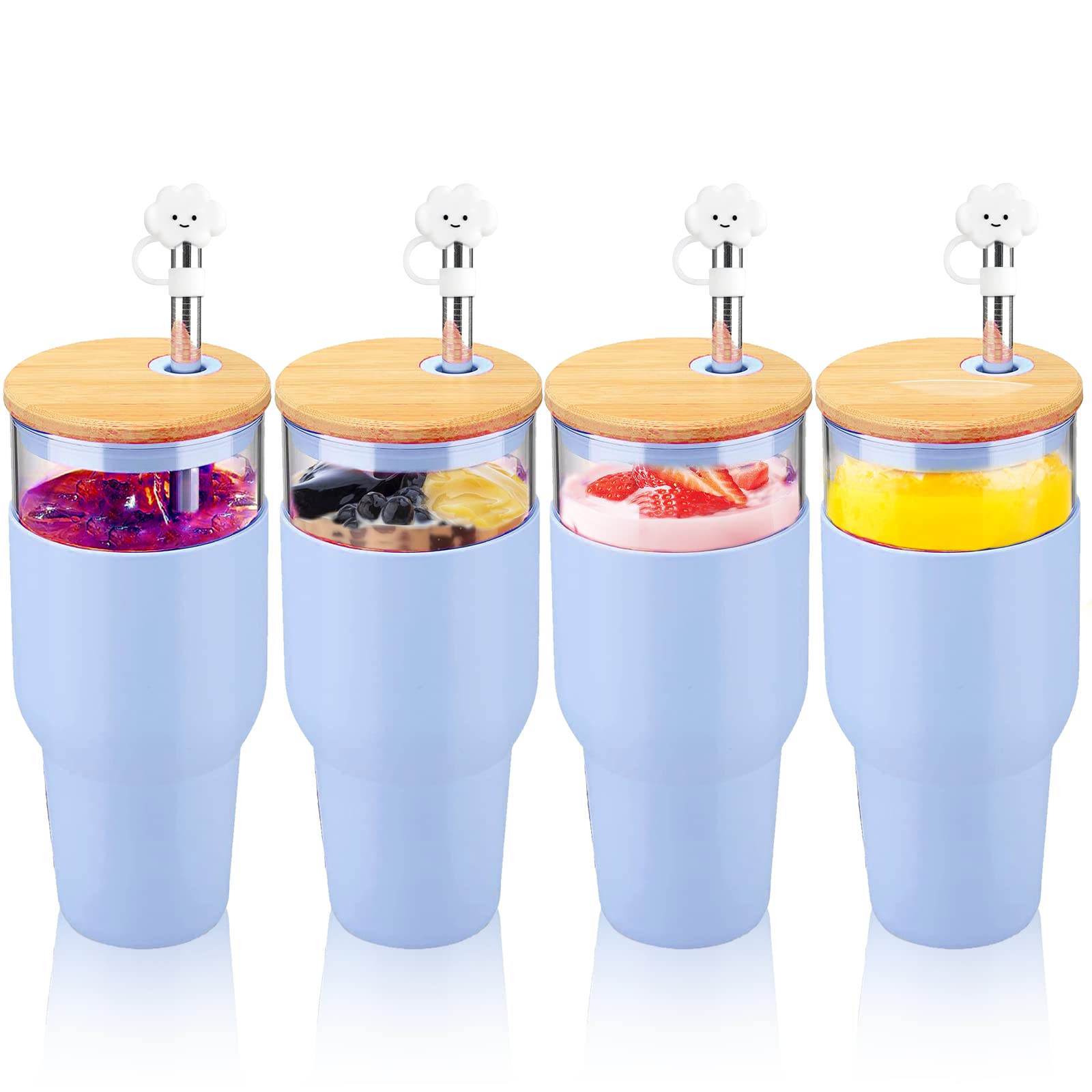6Pcs Straw Cover Cap for Stanley Cup,Cute Cloud Straw Cover cap Compatible with Stanley 30&40 Oz Tumbler,Reusable Straw Toppers for 0.4 inch (10mm) Straws