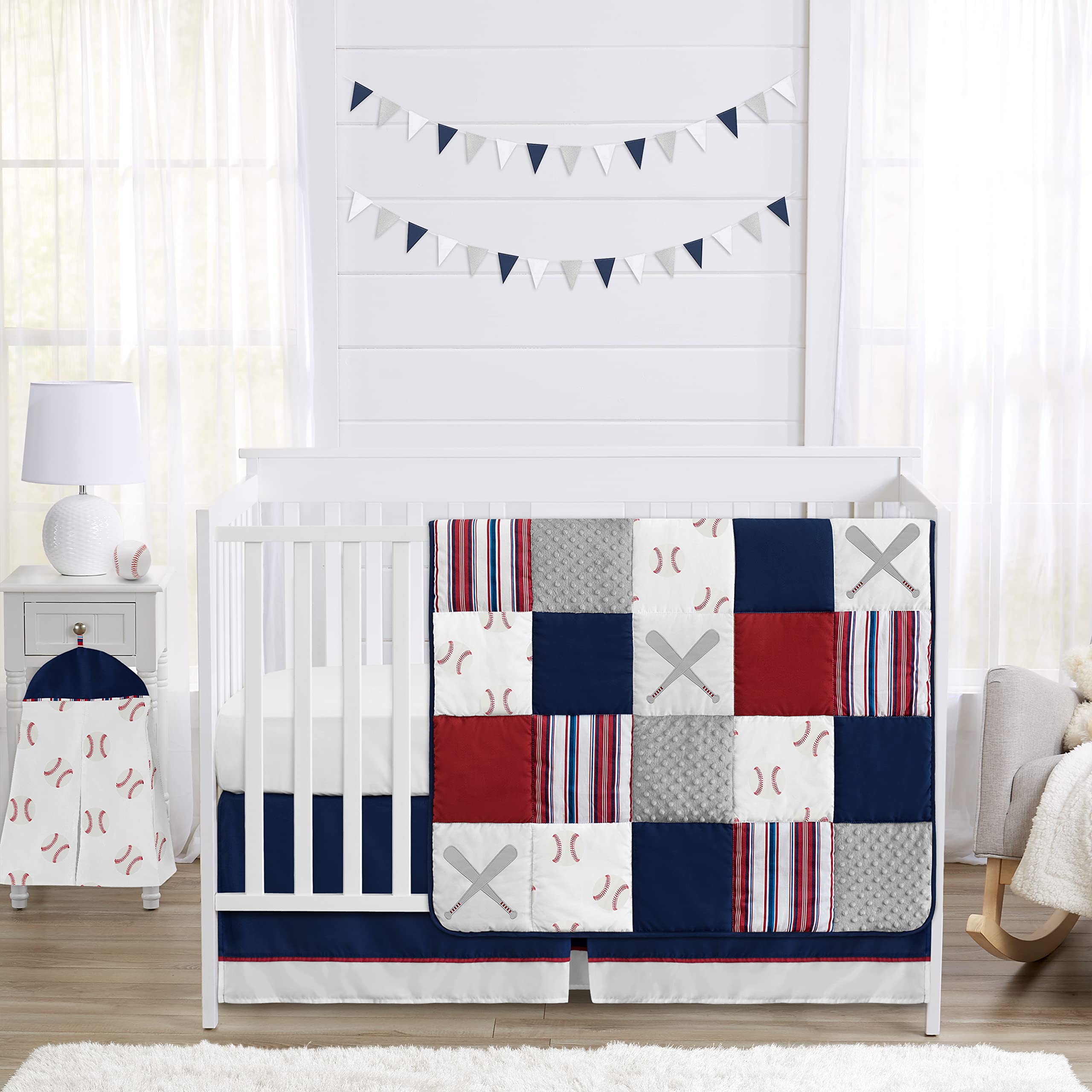 Sweet Jojo Designs Red, White and Blue Fabric Memory Memo Photo Bulletin Board for Baseball Patch Sports Collection