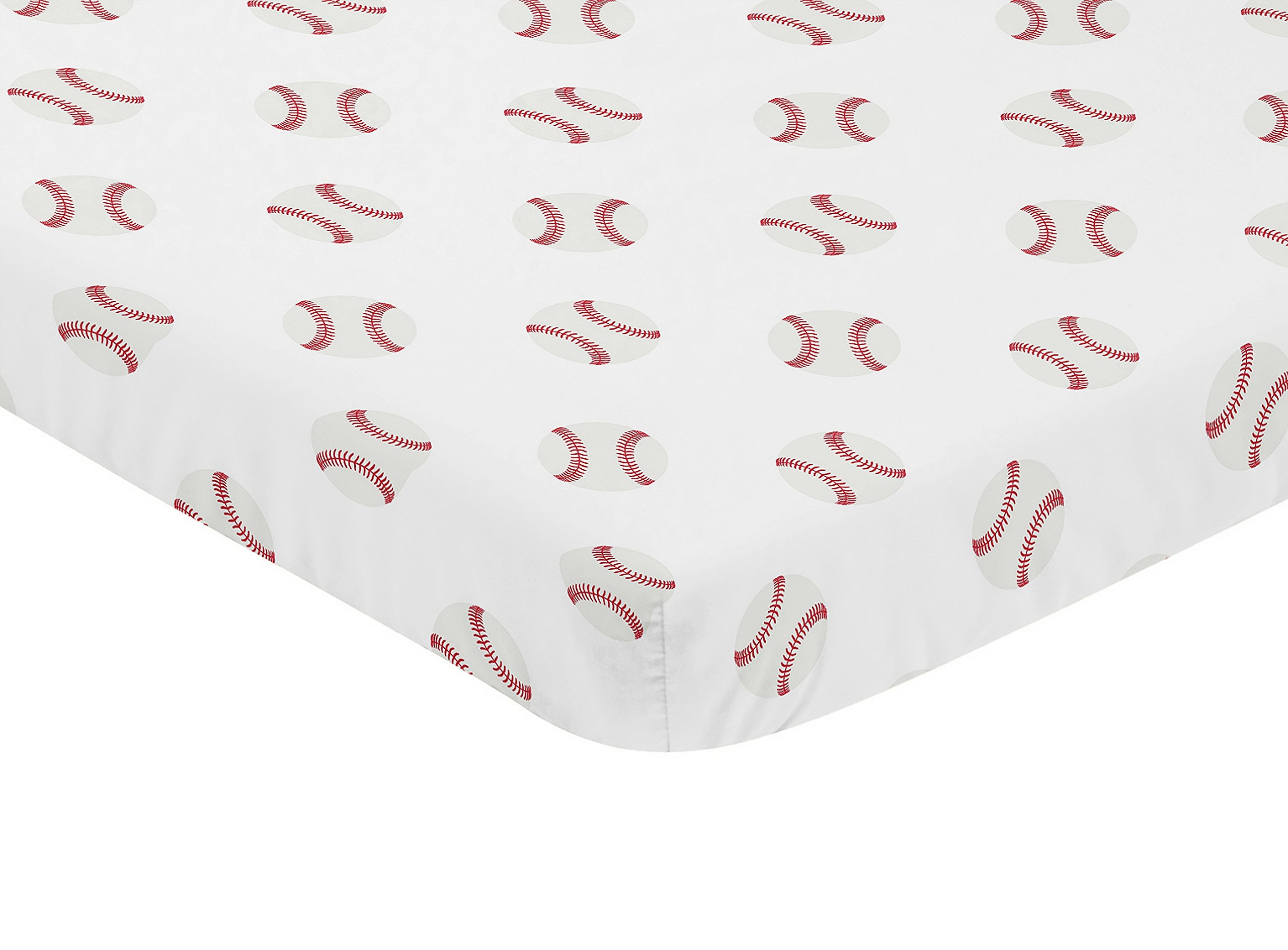 Sweet Jojo Designs Red and White Baby Boy Fitted Mini Portable Crib Sheet for Baseball Patch Sports Collection - for Mini Crib or Pack and Play ONLY