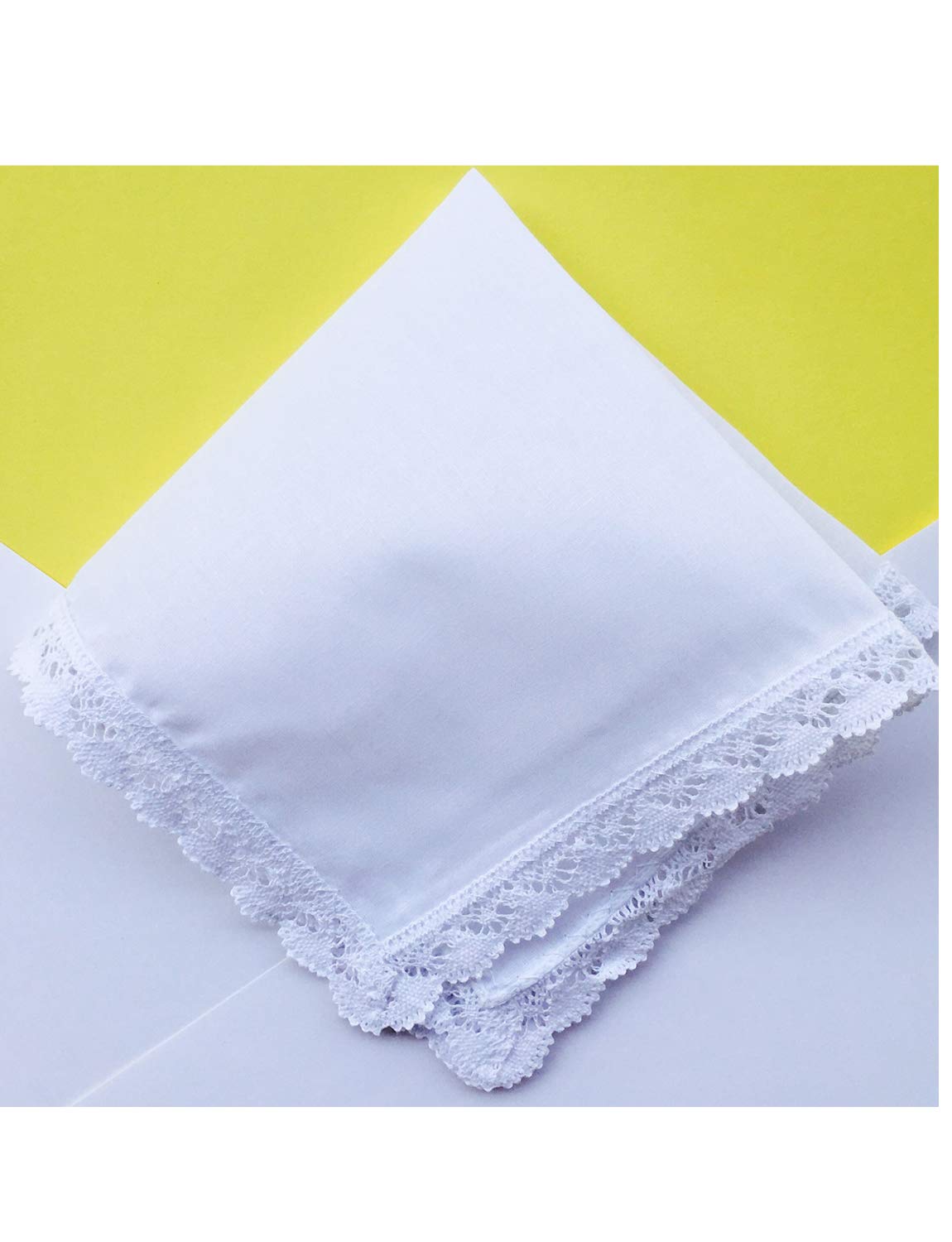 6 Pack of Ladies Embroidery Cotton Handkerchiefs Lace Border White Hankies