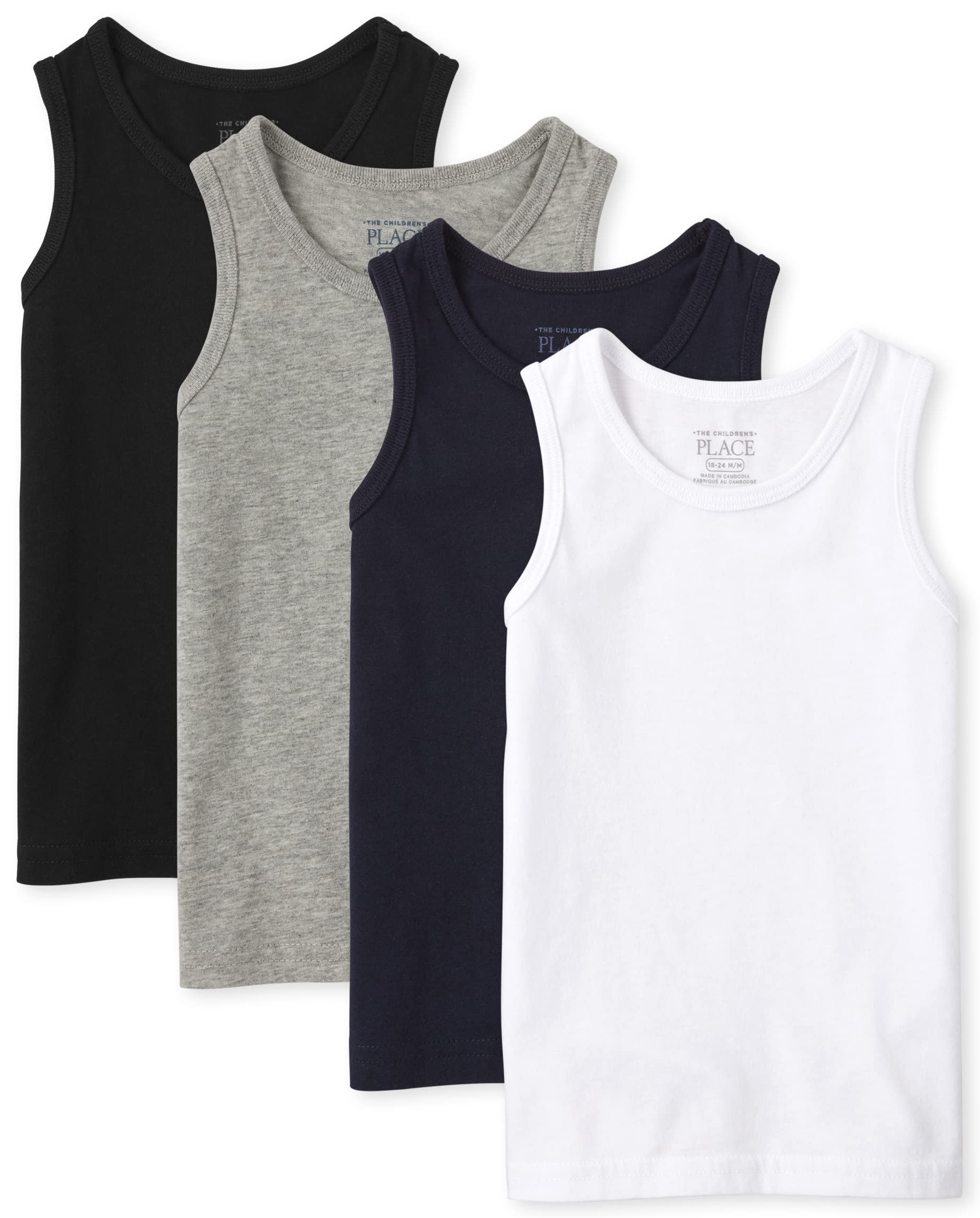 The Children's Place baby boys And Toddler Mix and Match Tank Top Shirt, Black/New Navy/Smoke/White 4 Pack, 18-24 Months US