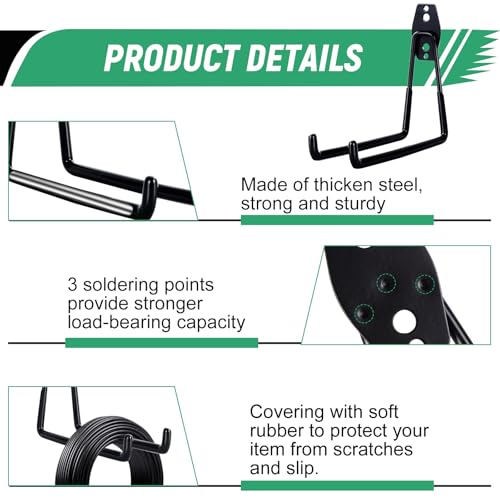 Fippy 4PCS Heavy Duty Garage Hooks for Hanging Tools, 7.5inch Large Garage Storage Hooks, Utility Wall Mount Garage Hooks for Hanging Ladder Bikes Ropes Yard Tools (Black, Large U)