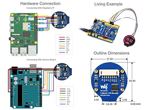 Waveshare 1.28inch Round LCD Display Module 65K RGB Colors 240×240 Resolution with SPI Interface Embedded GC9A01 Driver, Raspberry Pi 5/4B/3B/Zero/Zero W/Zero 2W/Pico/Pico W/Pico WH