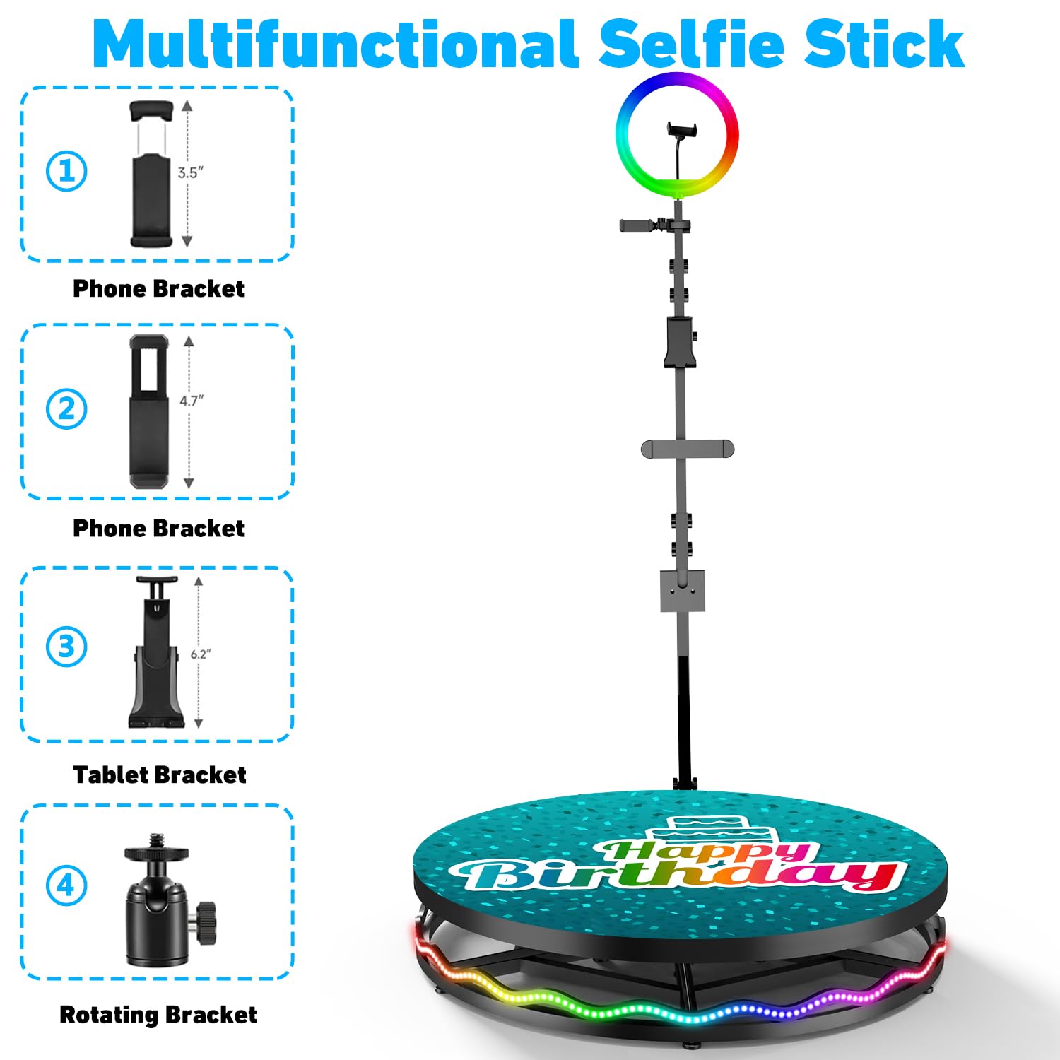 360 Photo Booth Machine for Parties with Ring Light Free Custom Logo 5 People Stand on Remote Control Automatic Slow Motion 360 Spin Photo Camera Booth 100cm 39.4 inch with Flight Case