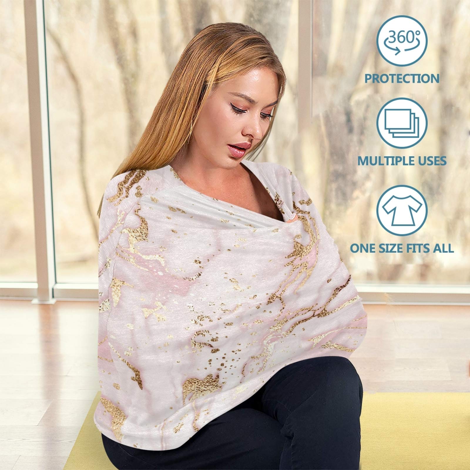 Nursing Cover Breastfeeding Scarf Rose Gold Glitter Marble- Baby Car Seat Covers, Stroller Cover, Carseat Canopy (2na7a)