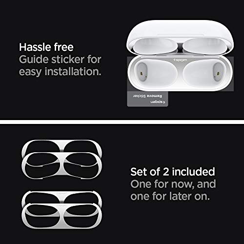 Spigen Shine Shield Designed for Airpods Pro 2nd Generation (2022) and Airpods Pro (2019) Anti Dust Sticker [2 Sets] - Metallic Silver