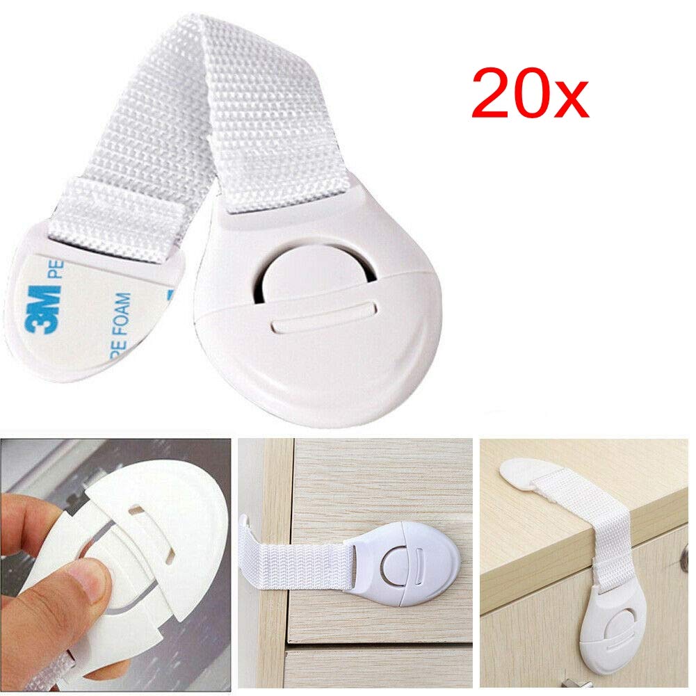 JZK 20 x Fridge Drawer Cupboard Cabinet Door Lengthened Safety Locks for Child/Baby/Dog/cat, with Adhesive