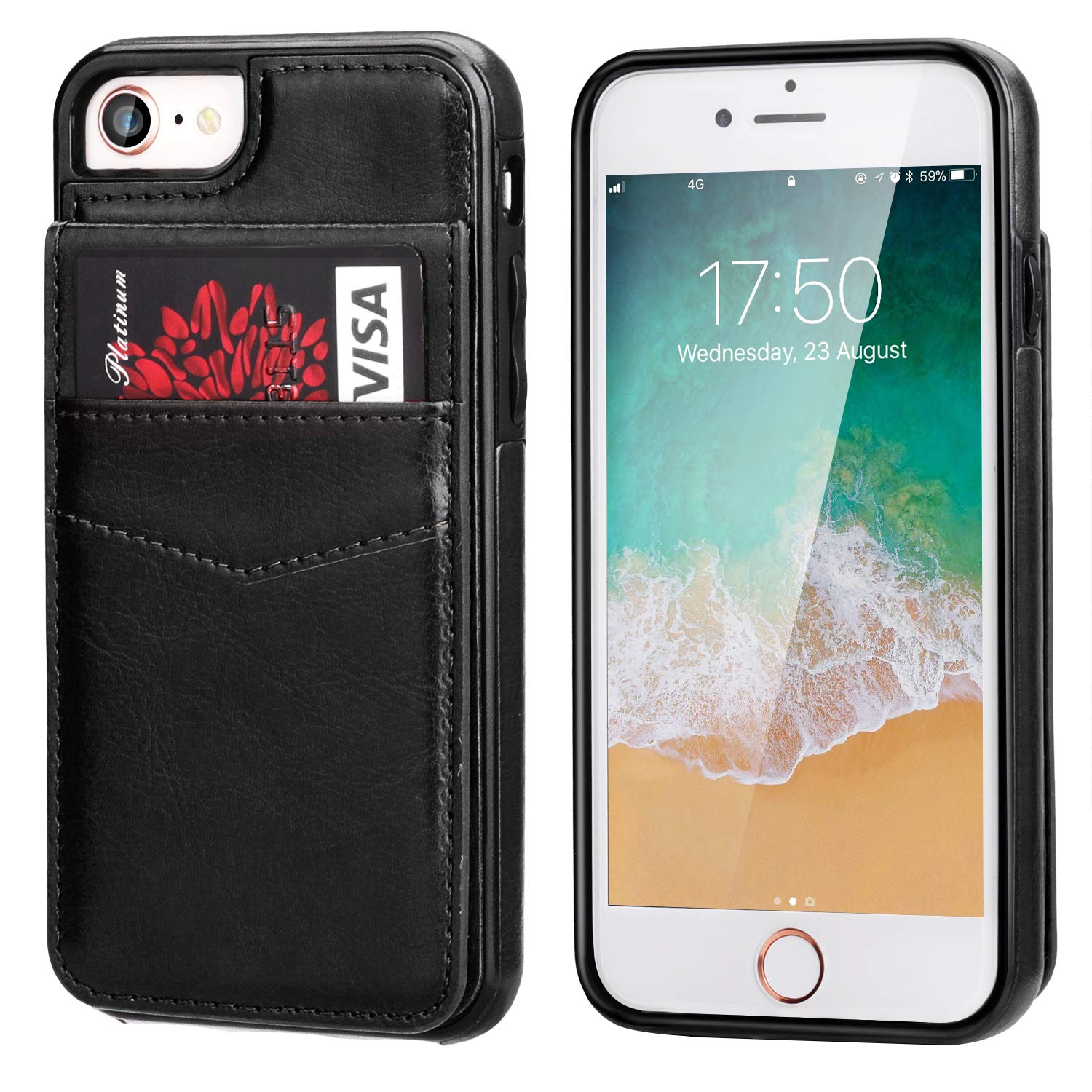 KIHUWEY iPhone 7 iPhone 8 iPhone SE 2020 Case Wallet with Credit Card Holder, Premium Leather Magnetic Clasp Kickstand Heavy Duty Protective Cover for iPhone 7/8/SE 4.7 Inch(Black)