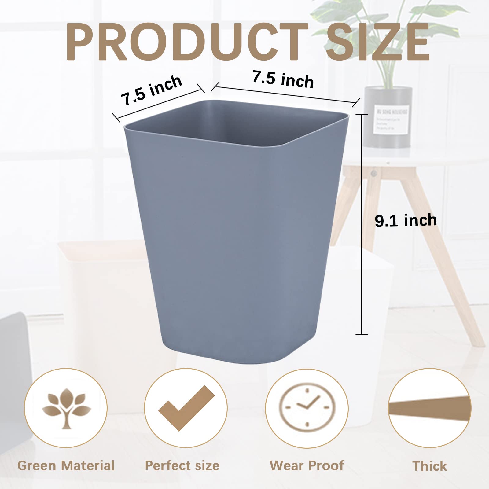 ALMOXVYE 4 Pack Small Trash Can, 1.6 Gallon Square Trash Can Wastebasket, Plastic Bedroom Garbage Can for Bathroom, Home, Laundry Room, Kitchen, Office, Kid Room, Dorm
