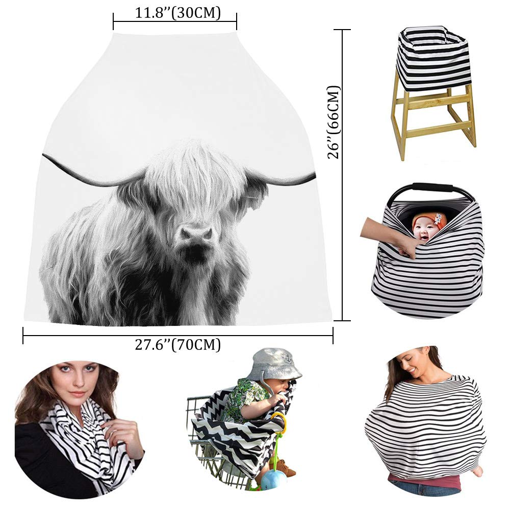 Nursing Cover Carseat Canopy, Portrait of a Highland Cow Soft and Breathable Stroller Covers for Breastfeeding Infants, Multiuse-Nursing Scarf,Stretchy Babysitting Scarf