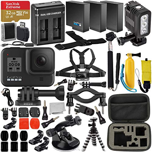 GoPro HERO8 (Hero 8) Action Camera (Black) with Premium Accessory Bundle âIncludes: SanDisk Extreme 32GB microSDHC Memory Card, 2x Spare Battery, Dual Battery Charger, Underwater LED Light & MUCH MORE