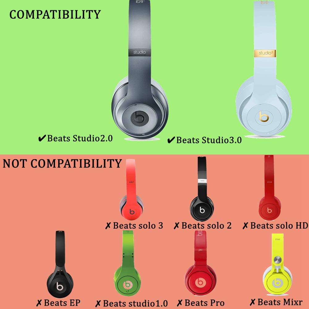 Replacement Ear Pads Cushions, Earpads Cover Compatible with Beats Studio 2 and Studio 3 Over Ear Headphones by Dr.DRE 1 Pair (Black)