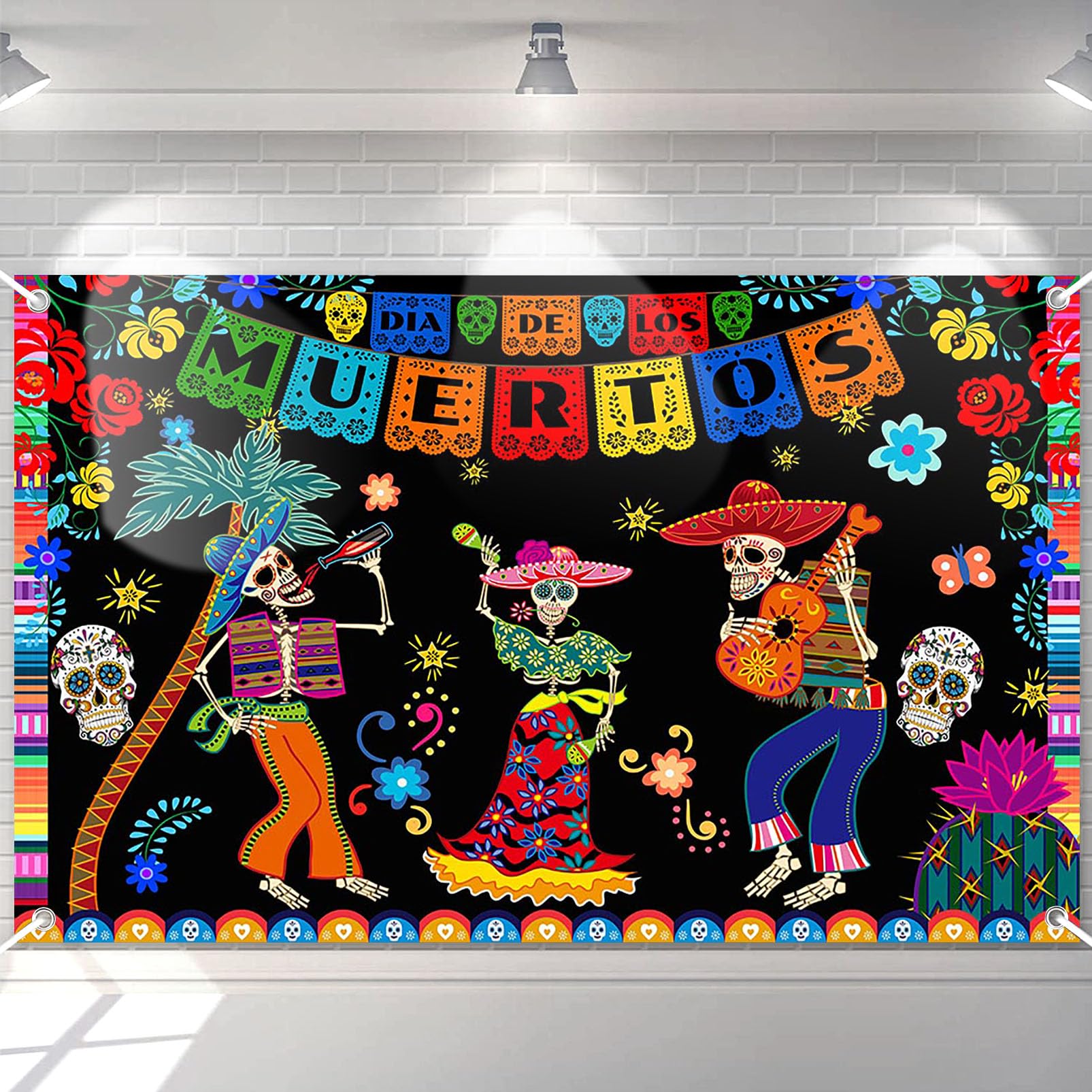 Avezano Day of The Dead Backdrop,70.8 x 43.3 Inch Mexican Dia DE Los Muertos Party Banner, Fiesta Sugar Skull Day of The Dead Banner Party Decorations Supplies