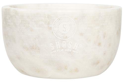 SHASH Marble Shaving Bowl, White - Lather Mug with Interior Grooves Builds a Rich, Foamy Froth - Retains Heat for a Close, Comfortable Shave - Compact, Sophisticated Design (White)