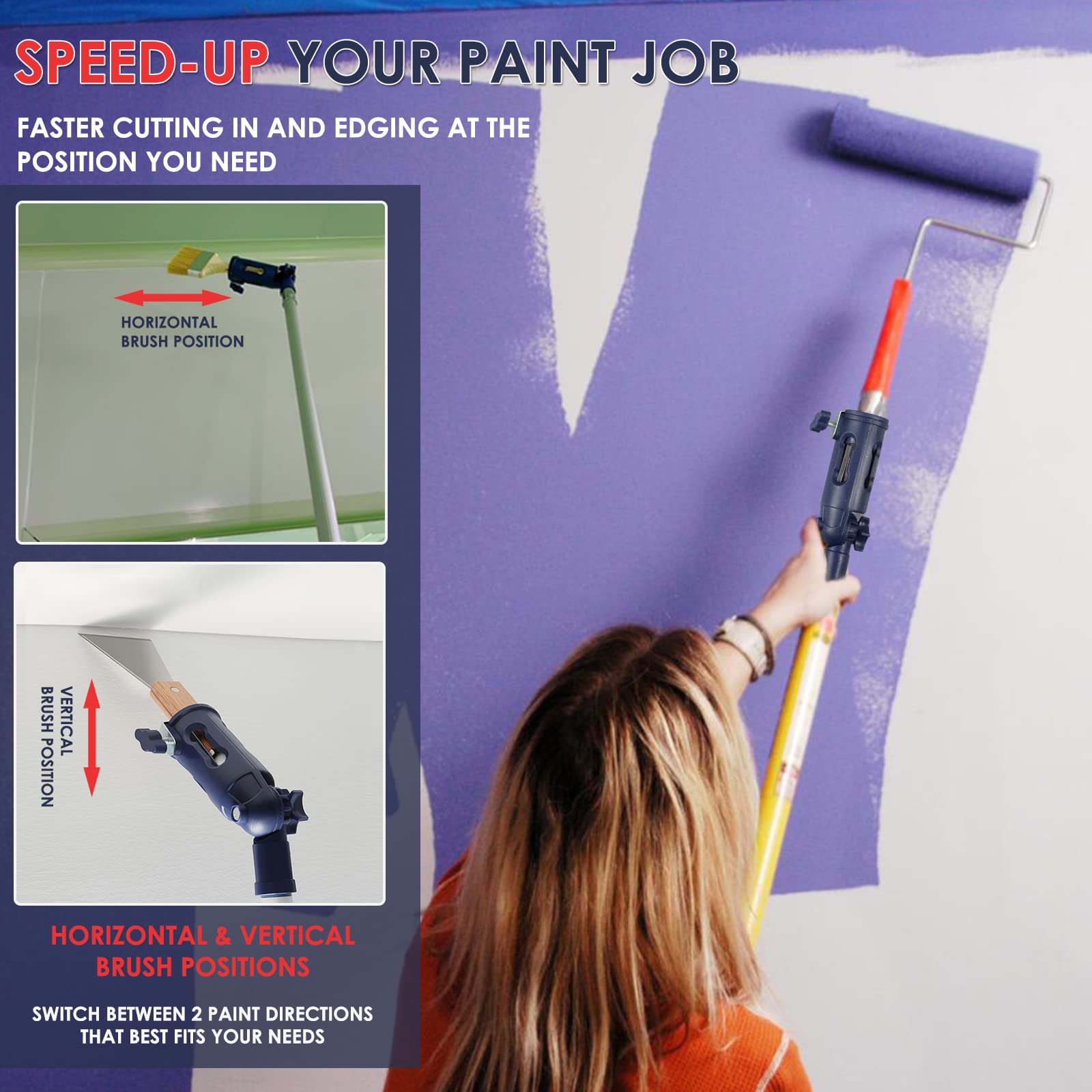 Aolamegs Multi-Angle Paint Brush Extension Tool for High Ceilings,Suitable for Fixing On Standard Threaded Extension Rod