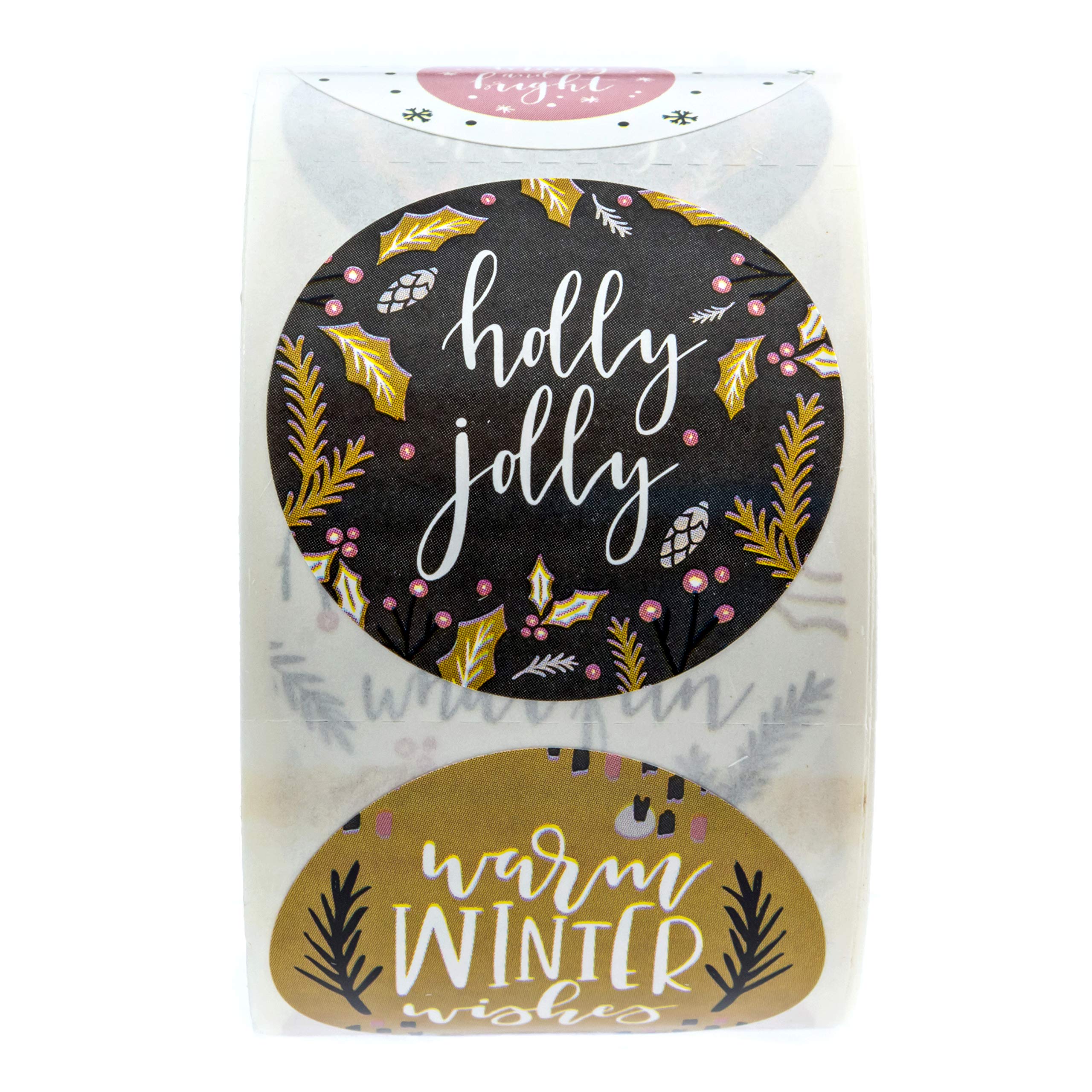 Grey Mustard Pink Christmas Stickers / 500 Modern Holiday Labels / 1.5" Winter Envelope Seals / 8 Alternating Festive Designs/Made in The USA