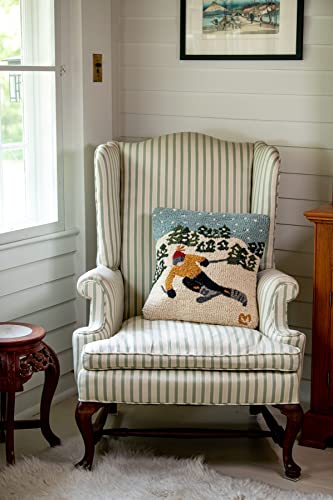 Chandler 4 Corners Artist-Designed Tree Skier Hand-Hooked Wool Decorative Throw Pillow (18β x 18β) Ski Pillow for Couches & Beds - Easy Care & Low Maintenance - Winter Pillow for Cabins & Lodges