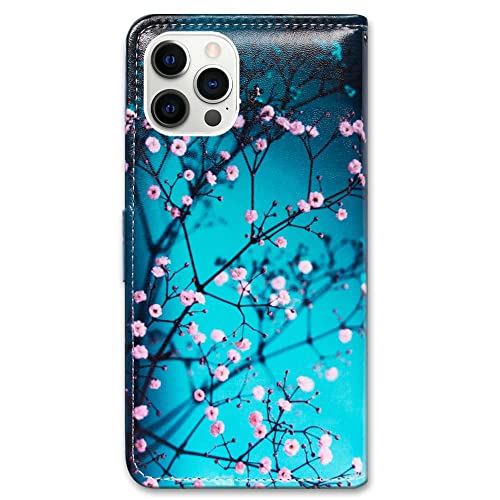 Bcov iPhone 14 Pro Max Case, Plum Blossom Flower Leather Flip Phone Case Wallet Cover with Card Slot Holder Kickstand for iPhone 14 Pro Max