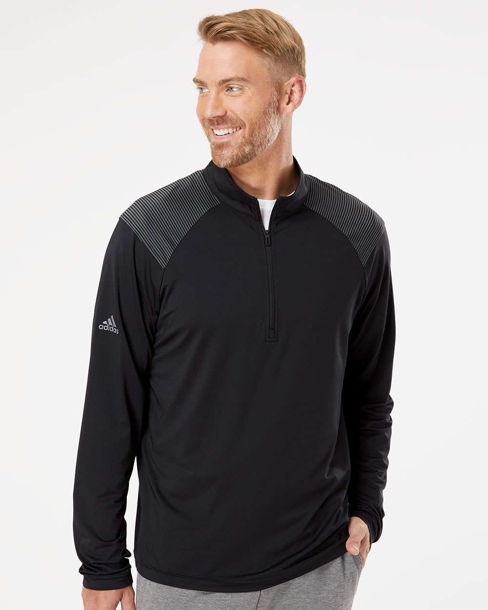adidas Mens Shoulder Stripe Quarter-Zip Pullover, S, Glory Blue