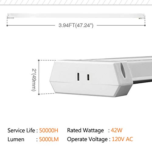 4FT Linkable LED Shop Light for Garages, 42W 4800LM 5000K Daylight LED Shop Lights, LED Ceiling Light with Pull Chain (ON/Off), Linear Worklight Fixture with Plug, 1 Pack