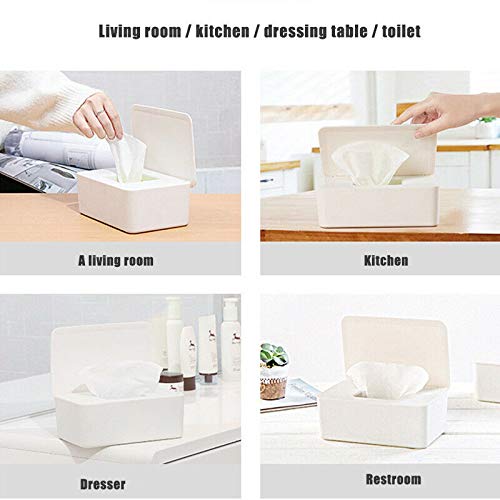 wastreake Wipes Dispenser Holder, Dustproof Tissue Storage Box Case Wet Wipes Dispenser Holder with Lid for Home Office Desk (White)