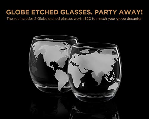flybold Whiskey Decanter Set - Whiskey Decanter Globe Set for Men Certified Safe Great Gifts for men - Bourbon decanter Scotch Decanter Sets 28 oz Includes 2 Glasses
