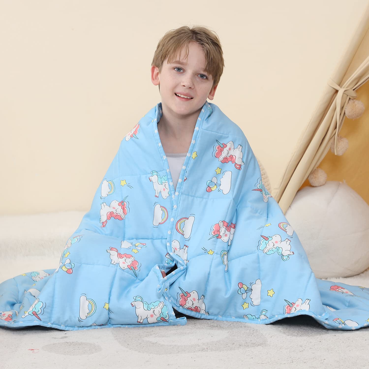 Alomidds Weighted Blanket 10lbs 41"x60", Cooling Weighted Blanket with Premium Glass, Comfort Heavy Blanket, Pink Unicorn