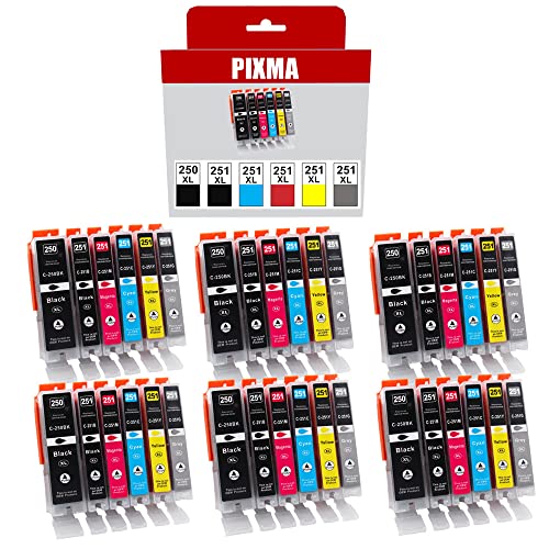 ColorInk Replacement for Canon 250XL 251XL Ink cartridges use with PIXMA iP7220 MG5420 MG6320 MX922 Printer(6PGBK,6BK,6C,6M,6Y,6GY,Total 36 Pack)_