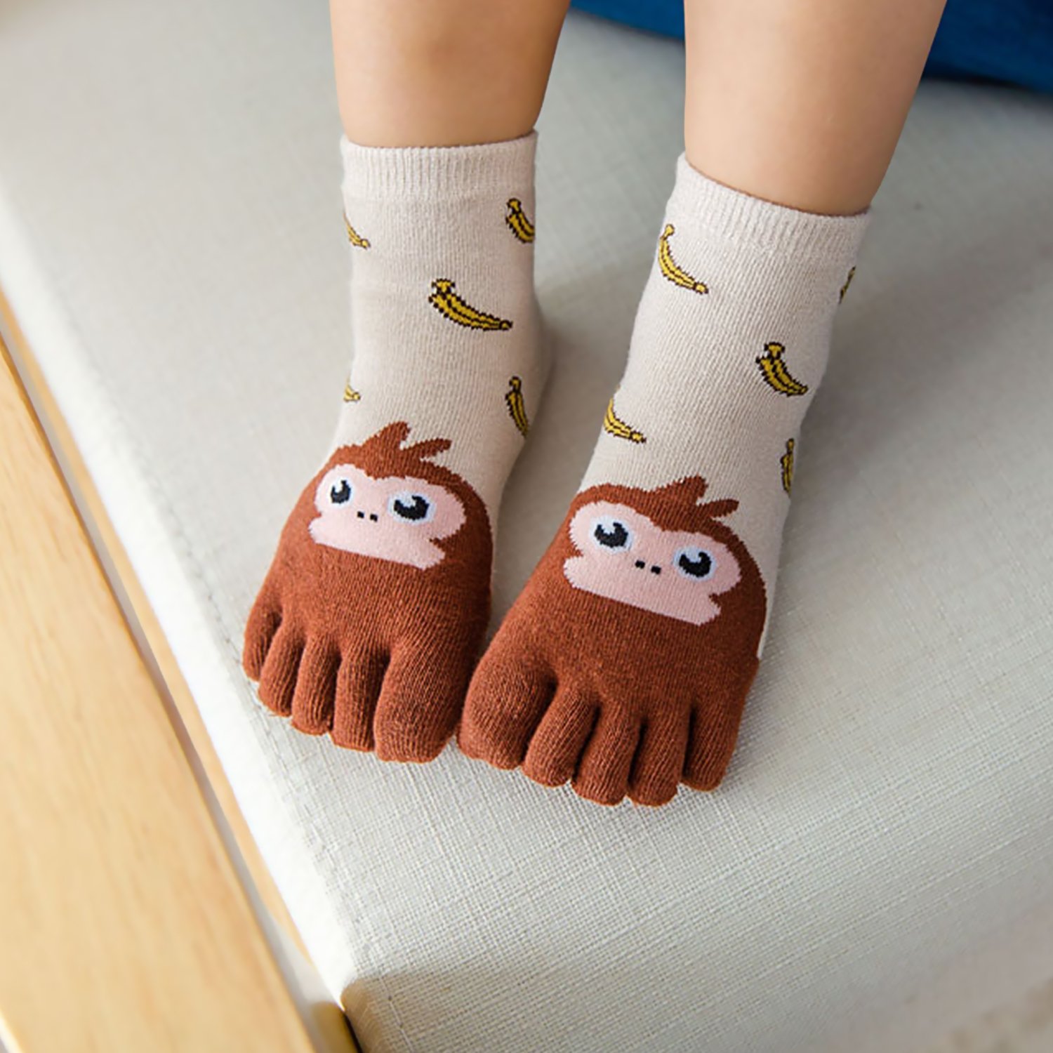 Hellomamma Kids Toe Socks Girls Cute Animal Cat Dog Cotton Sox Five Finger Ankle Sock