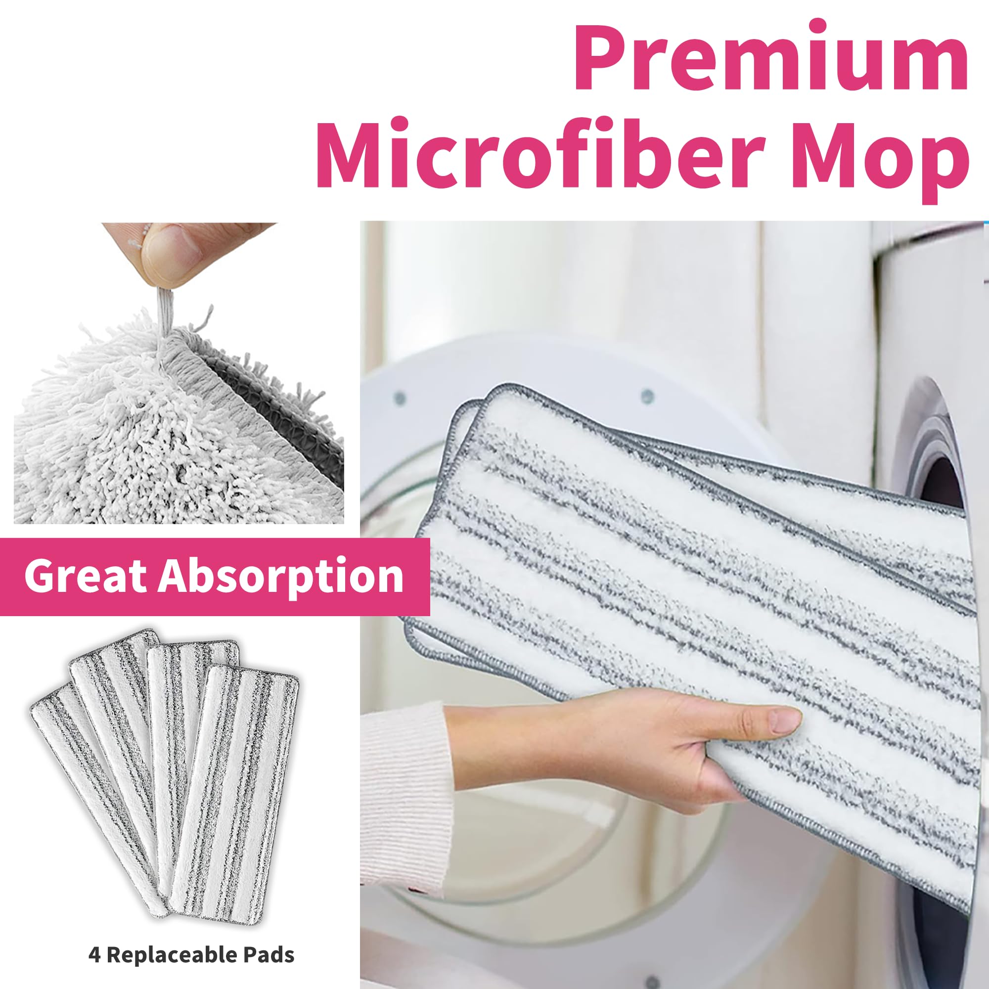 SWIFTIRON Flat Mop and Bucket for Home with Extra Refills, Stainless Steel Mop and Bucket with Wringer, Hands-Free Mop, Wet and Dry Use Mop with Long Handle (Purple)