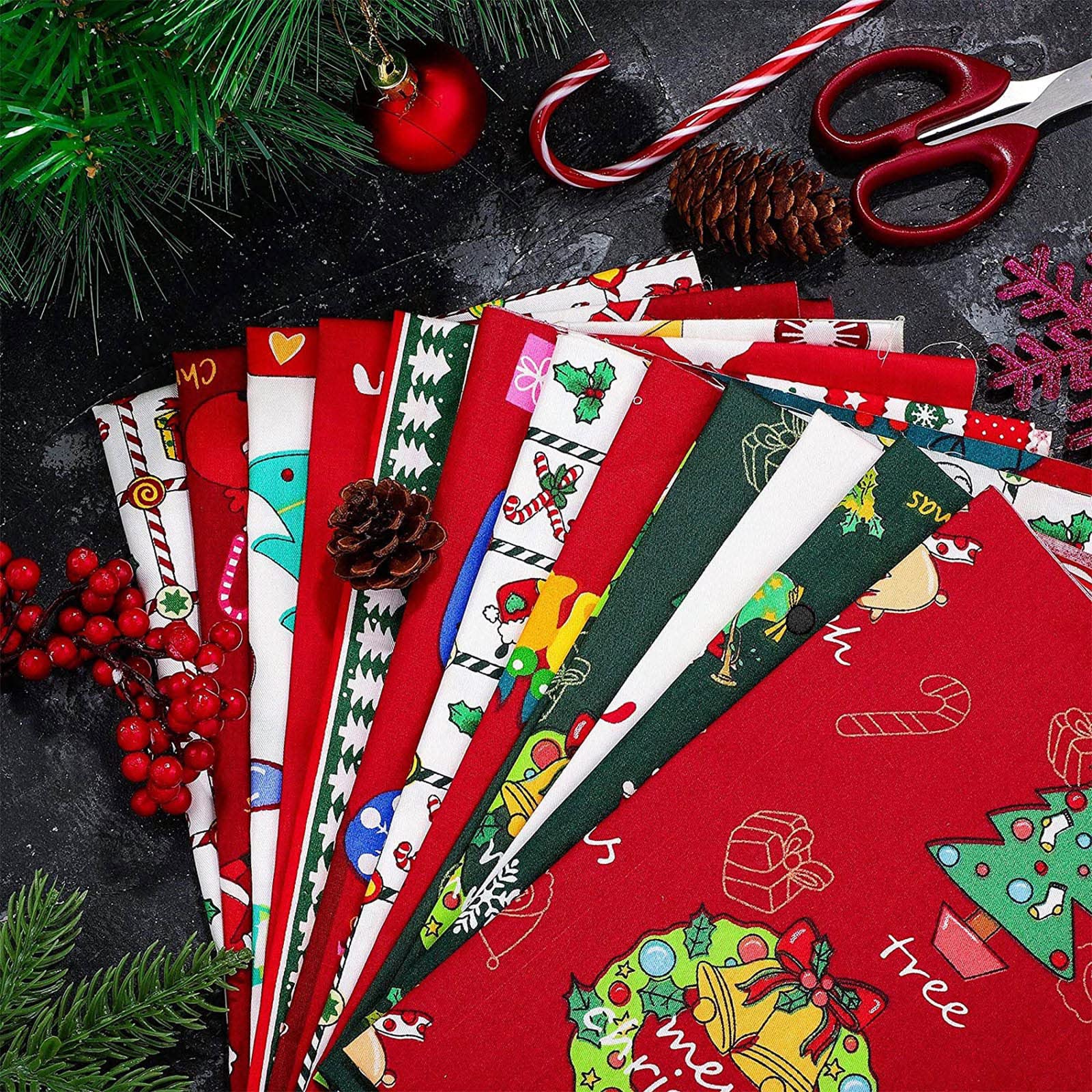 48 Pieces Christmas Fabric Bundles 5.9 x 5.9 Inch Assorted Quarter Bundles Square Christmas Tree Quilting Patchwork Precut Santa Claus Printed Fabric Scraps for Christmas Sewing DIY Crafts