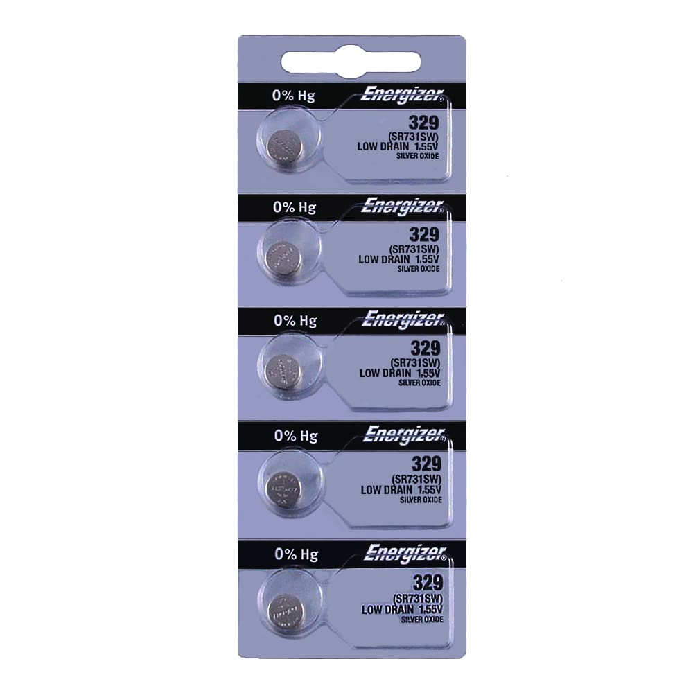 Energizer 329 Button Cell Silver Oxide SR731SW Watch Battery Pack of 5 Batteries