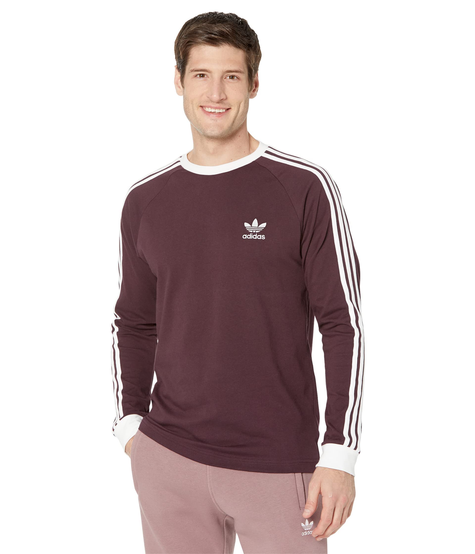 adidas Originals Men's Adicolor Classics 3-Stripes Long Sleeve Tee, Shadow Maroon, Large