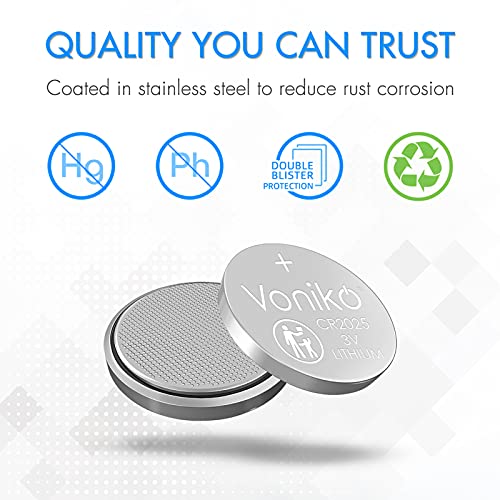 Voniko 3 Volt CR2025 Battery 12 Pack – CR 2025 Button Cell Battery – 2025 Lithium Coin Batteries, 7 Years Shelf Life
