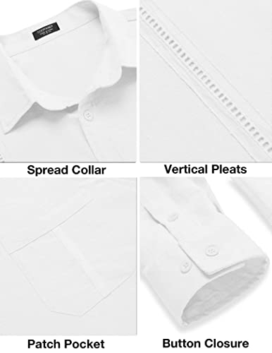 COOFANDY Guayabera Shirts for Men Long Sleeve Cuban Beach Shirts Casual Linen Button Down Shirts White