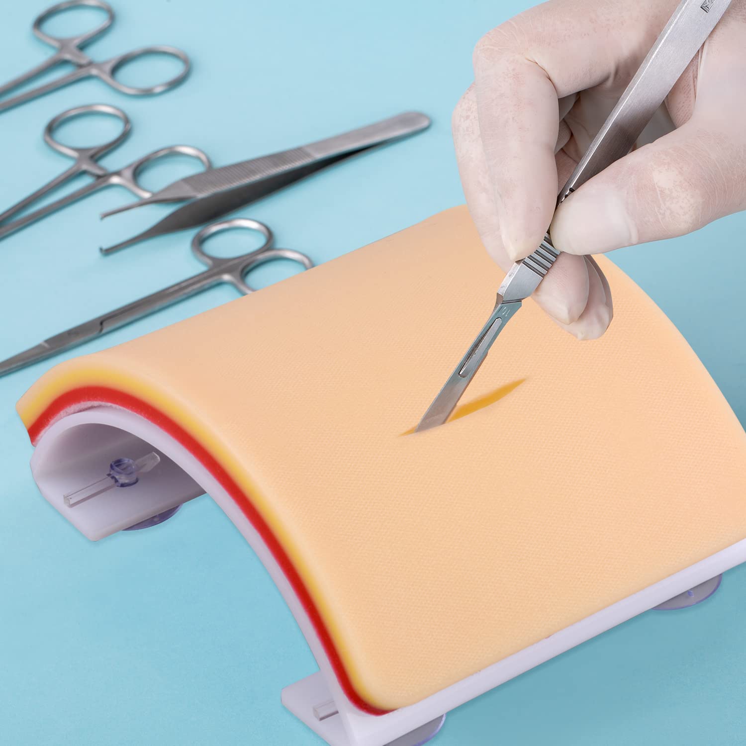 Medarchitect Premium Suturing Skill Trainer Including DIY Incision Suture Pad with Hook & Loop Replacement Design, 19 Pre-Cut Wounds Pad & Complete Tools for Advanced Suture Skill Practice