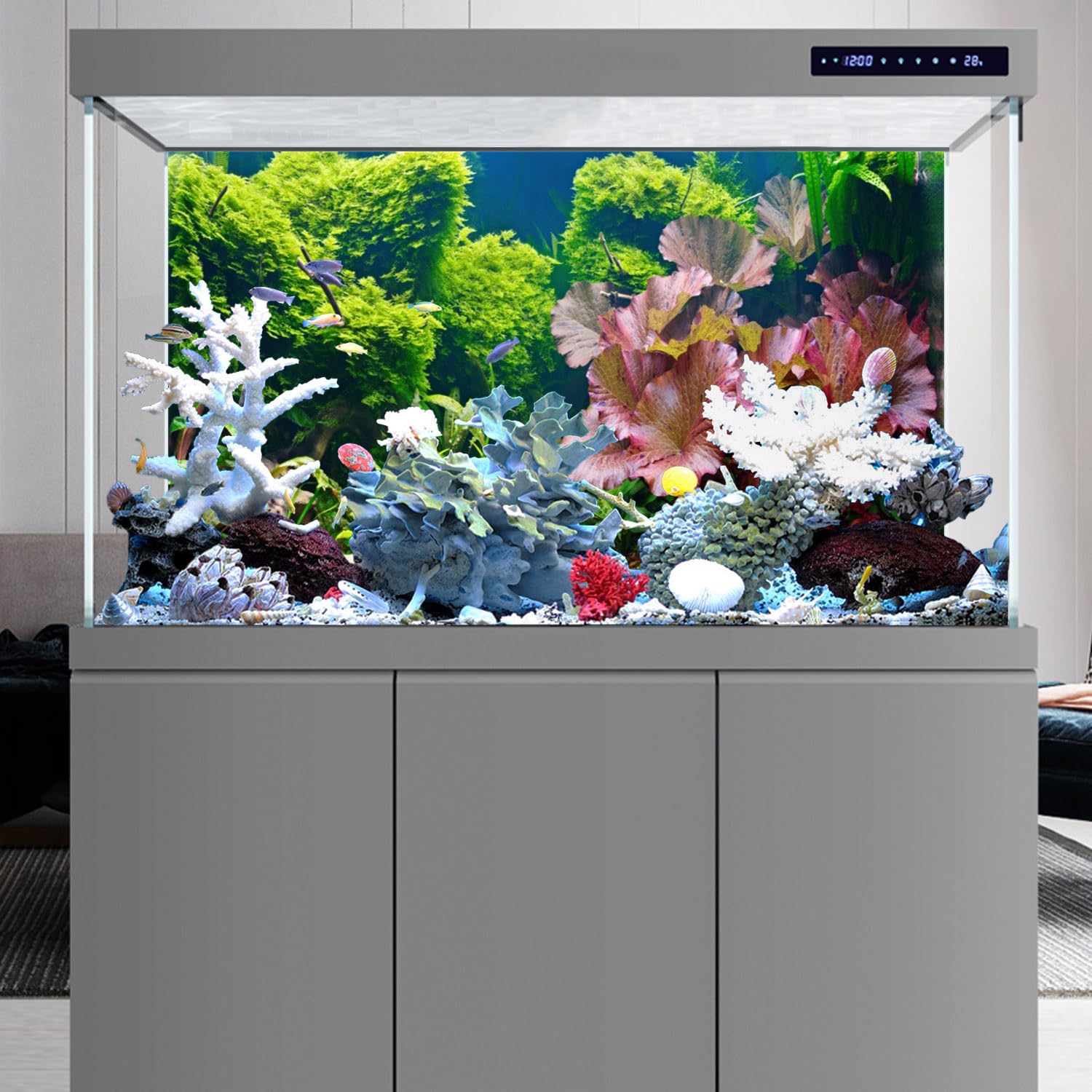 AWERT 48x24 inches Aquatic Plant Aquarium Background River Bed & Lake Fish Tank Background Vinyl