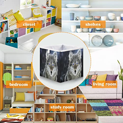 Blueangle Cool Wolf Animal Rectangle Storage Bin, 15.8 x 10.6 x 7 in, Large Collapsible Organizer Storage Basket for Home Décor(435)