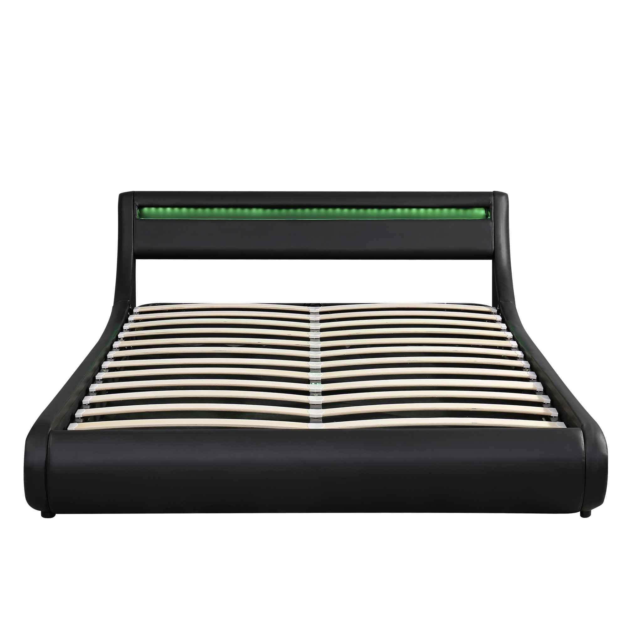 ATY Upholstered Queen Size Bed with Hydraulic Storage System, Platform Bedframe w/Faux Leather & LED Light Headboard, for Bedroom, Guestroom,Save Space, No Box Spring Needed, Black