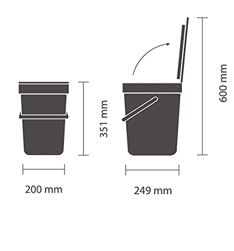 Brabantia Sort & Go Kitchen Recycling Can (3.2 Gal/Mint) Stackable Waste Organiser with Handle & Removable Lid, Easy Clean, Fixtures Included for Wall/Cupboard Mounting